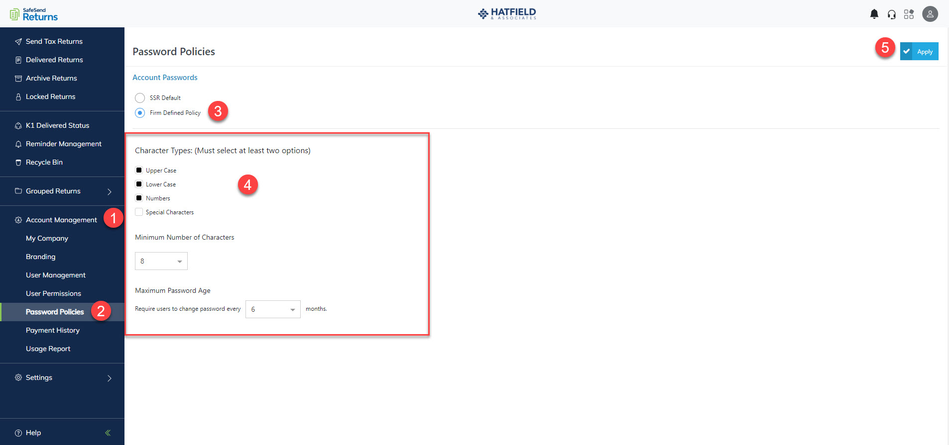 Account Management – SafeSend Returns