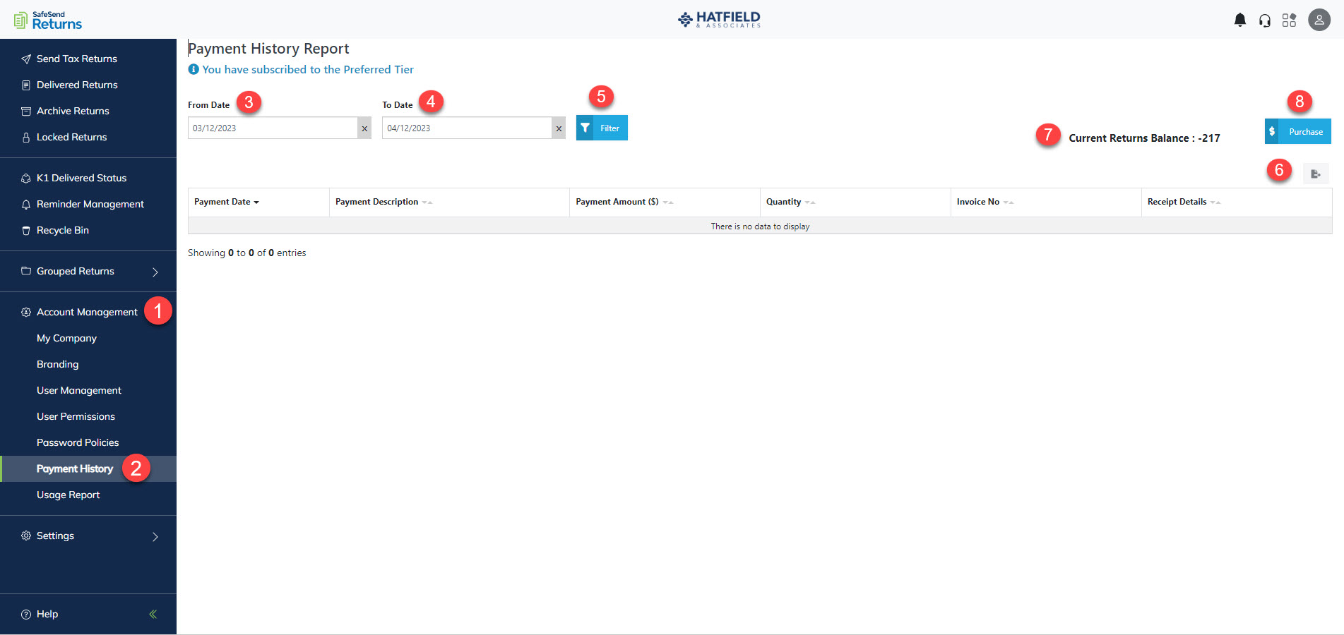 Account Management – SafeSend Returns