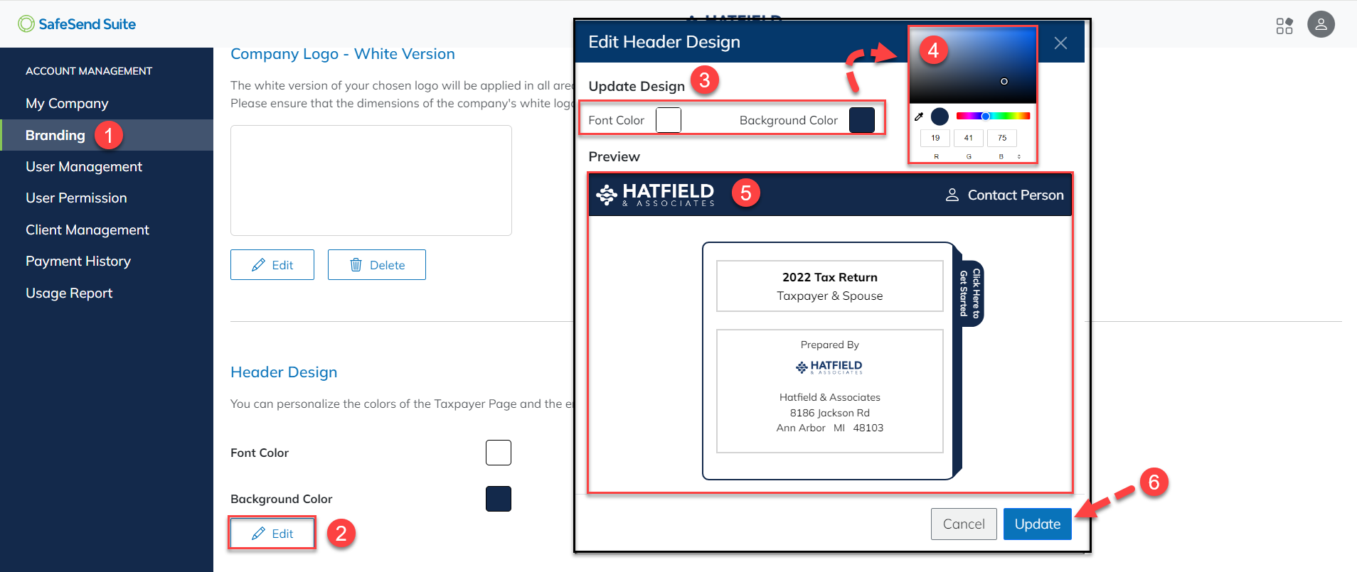 Account Management – SafeSend Returns