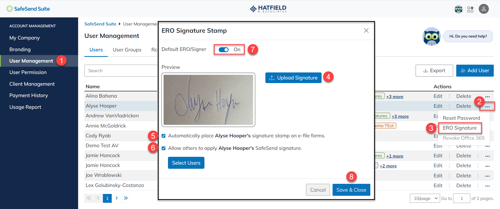 Account Management: User Management – SafeSend Returns