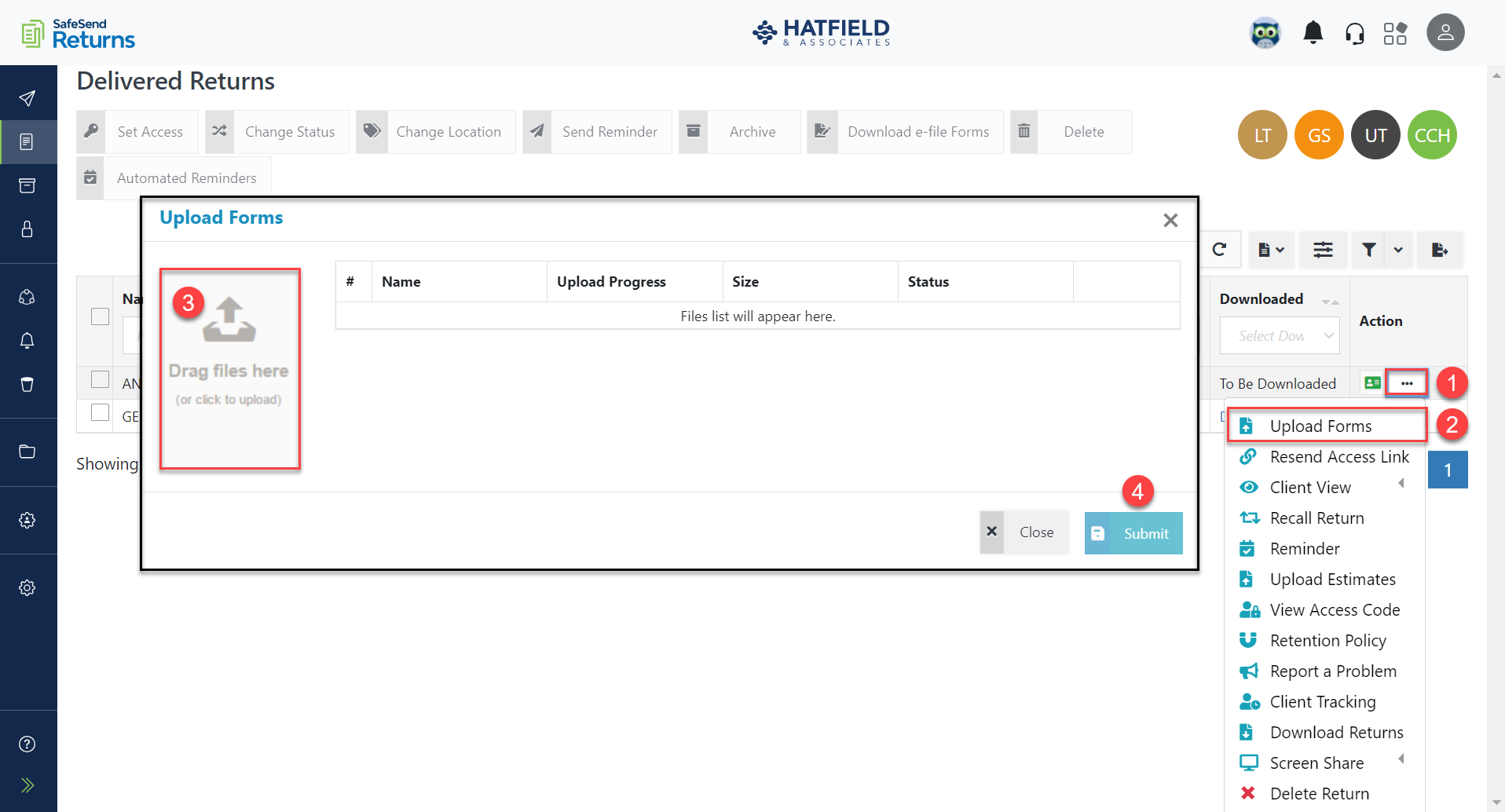 Delivered Returns: Action Menu – SafeSend Returns