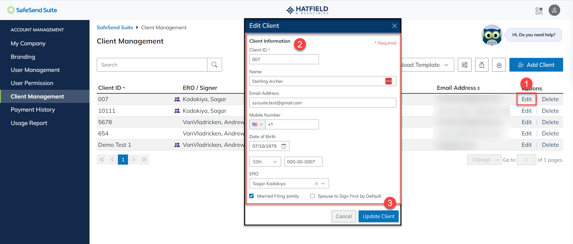 Account Management: Client Management – SafeSend Returns
