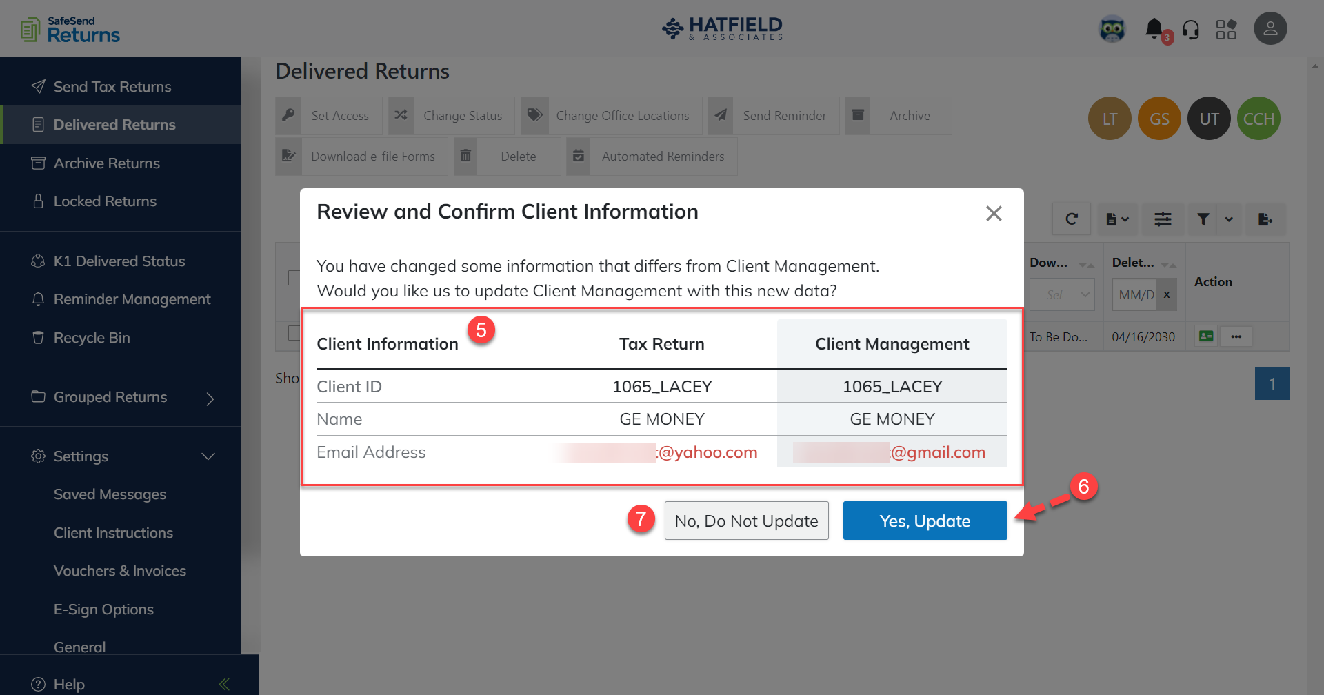 Account Management: Client Management – SafeSend Returns