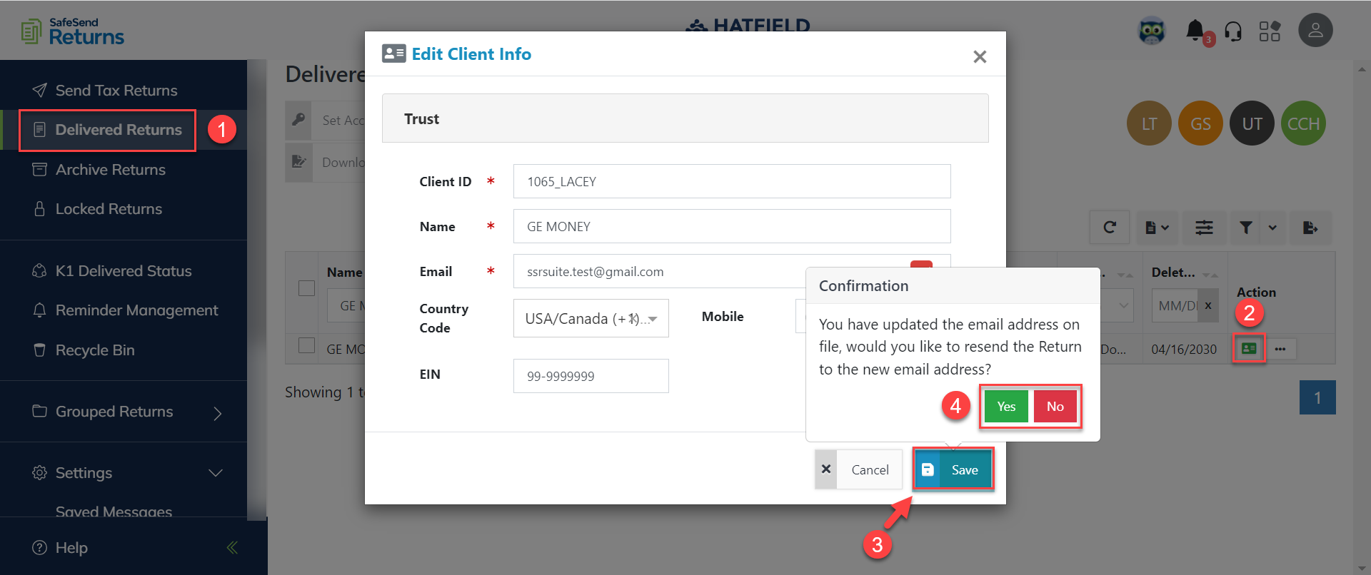 Account Management: Client Management – SafeSend Returns