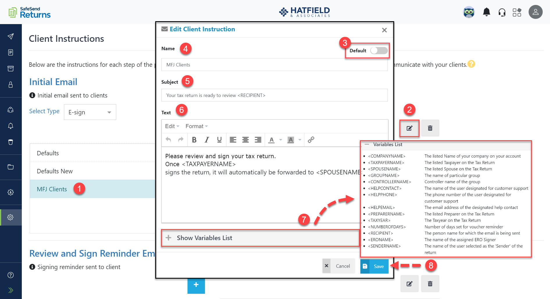 Settings: Client Instructions – SafeSend Returns