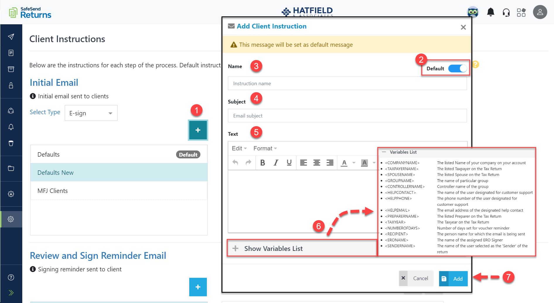 Settings: Client Instructions – SafeSend Returns