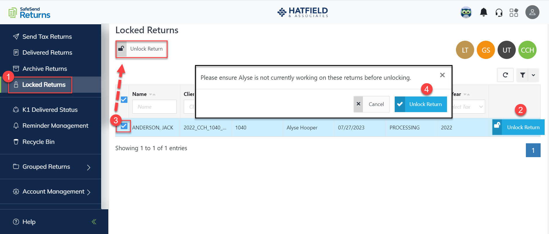 Unlock an In-Use Return – SafeSend Returns