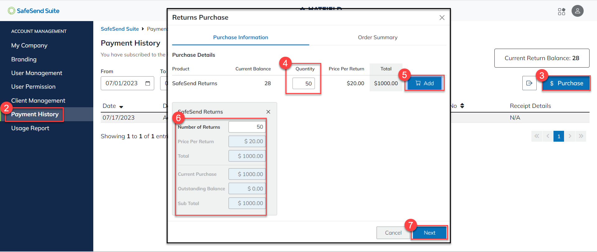 Purchase Additional Returns – SafeSend Returns