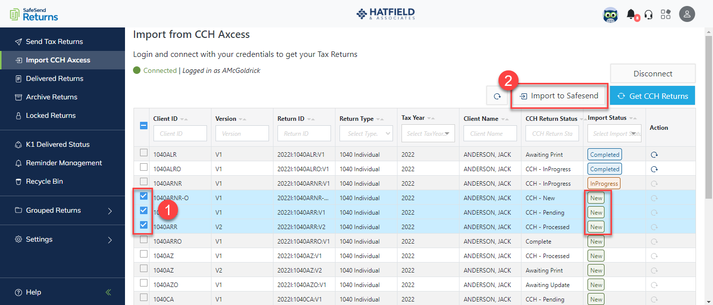 CCH Axcess™ Integration – SafeSend Returns