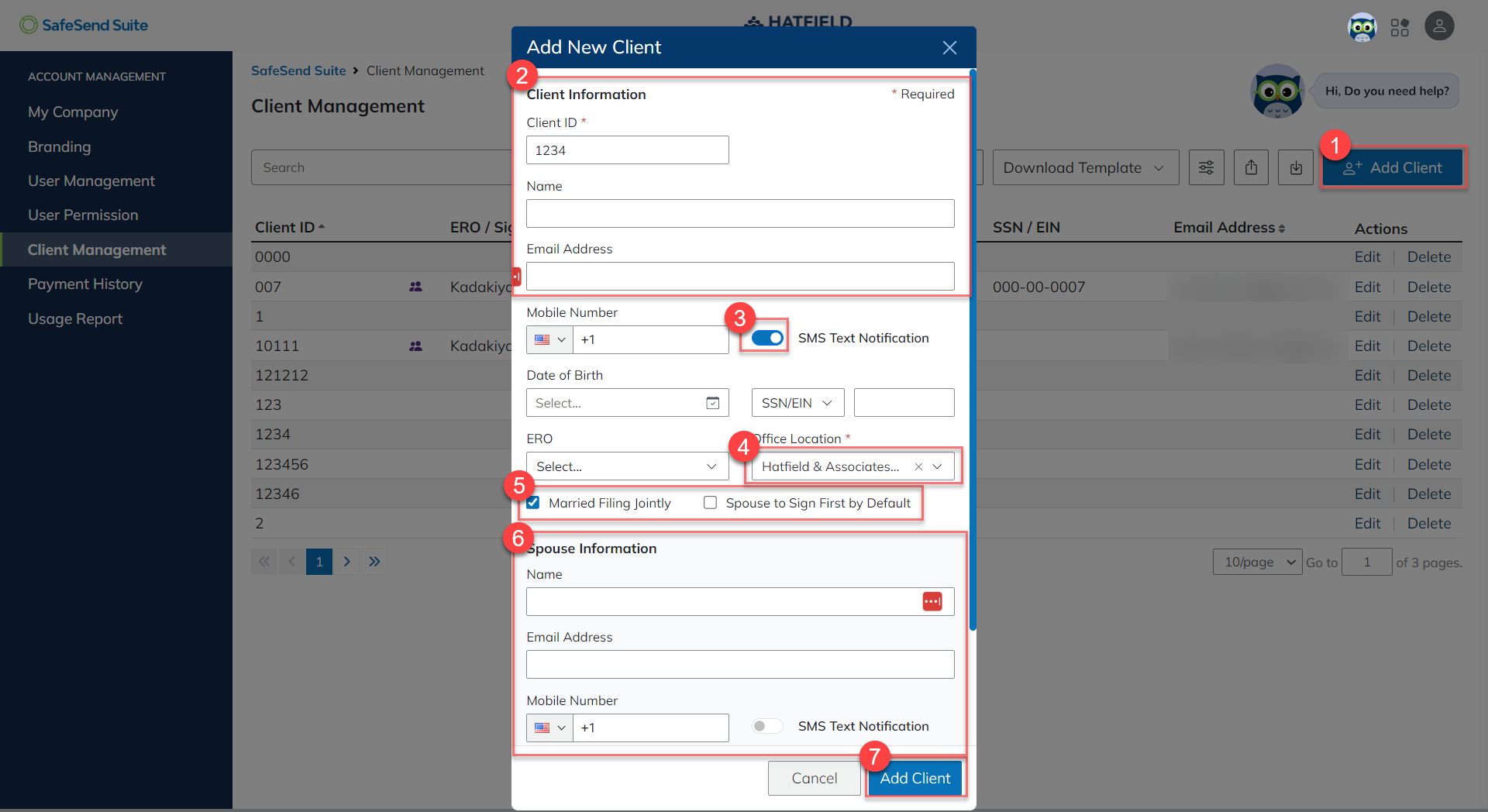Account Management: Client Management – SafeSend Returns