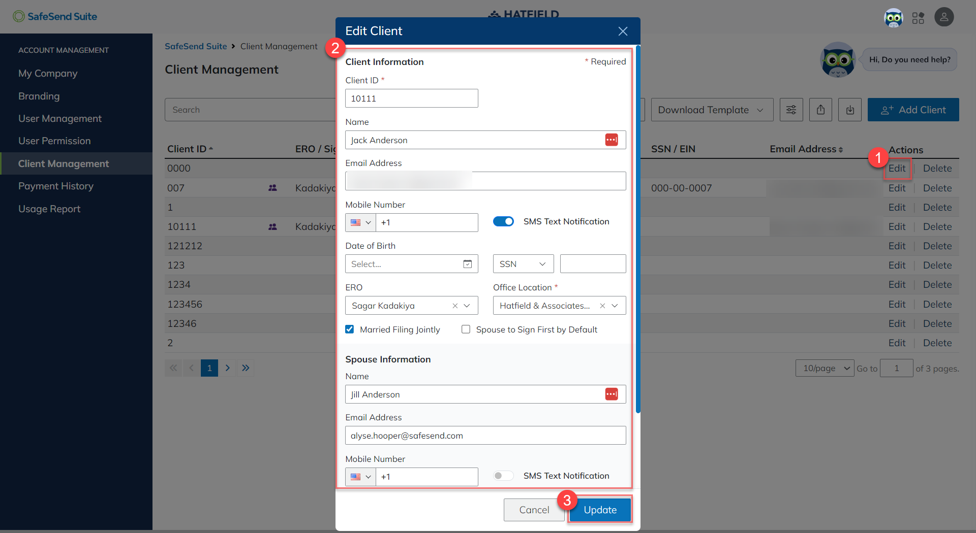 Account Management: Client Management – SafeSend Returns