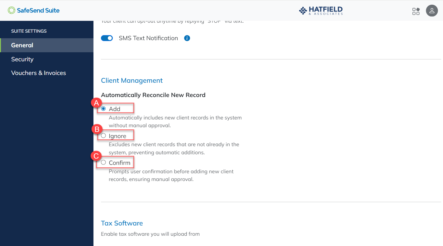 Account Management: Client Management – SafeSend Returns