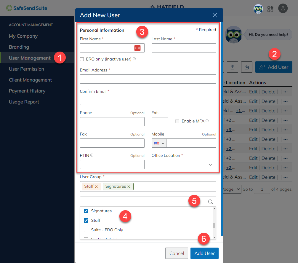 Account Management – SafeSend Returns