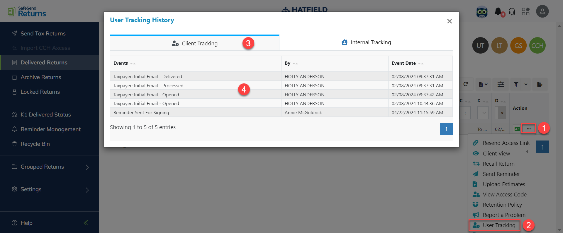 User Tracking Event Glossary – SafeSend Returns