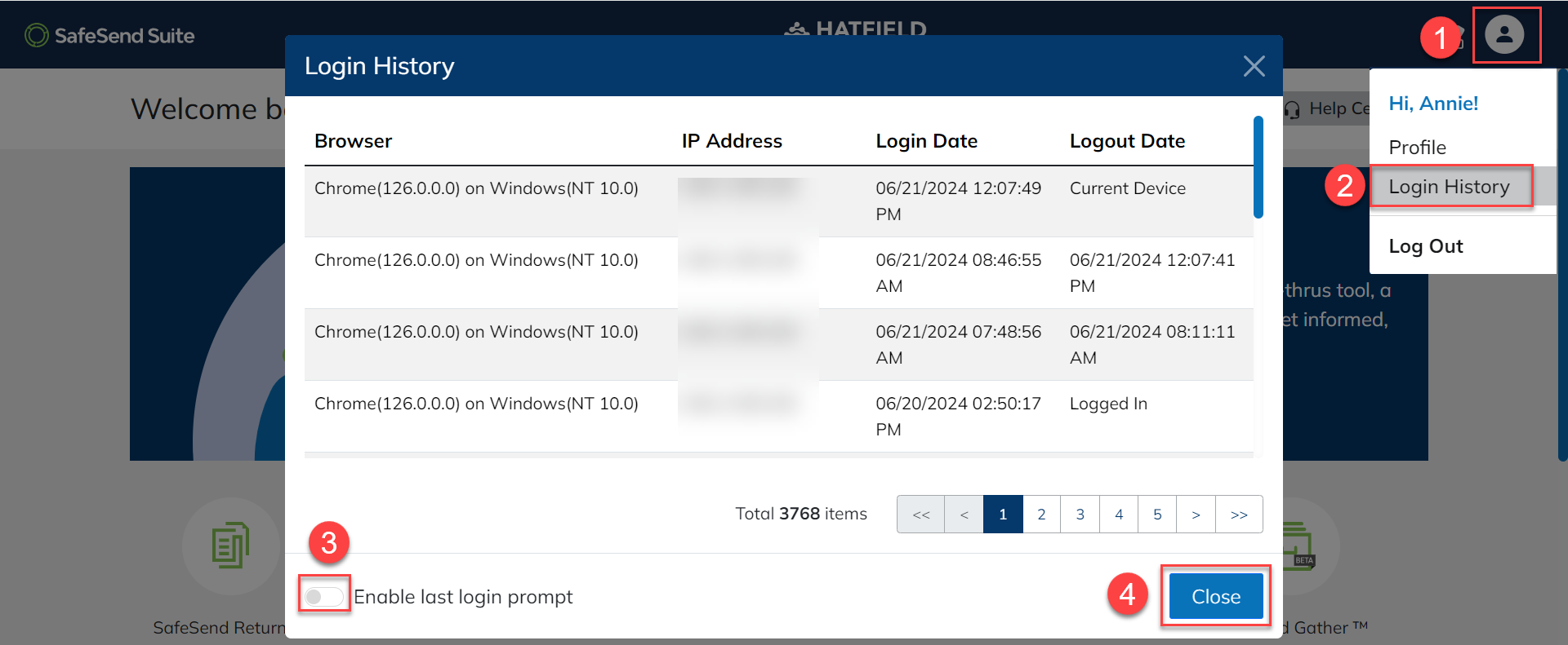 Last Login Data – SafeSend Returns