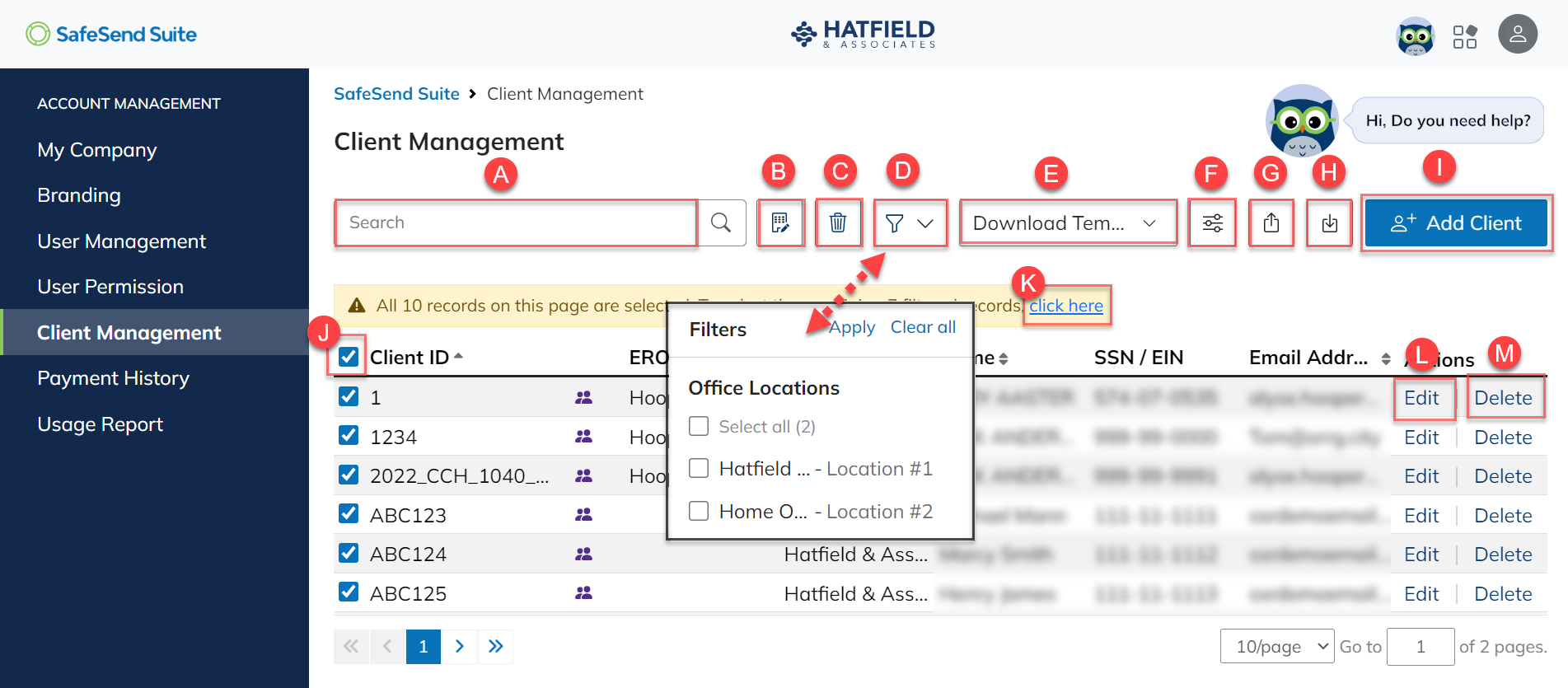 Account Management: Client Management – SafeSend Returns