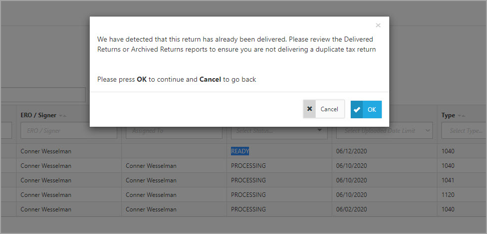 Duplicate Return Notifications – SafeSend Returns