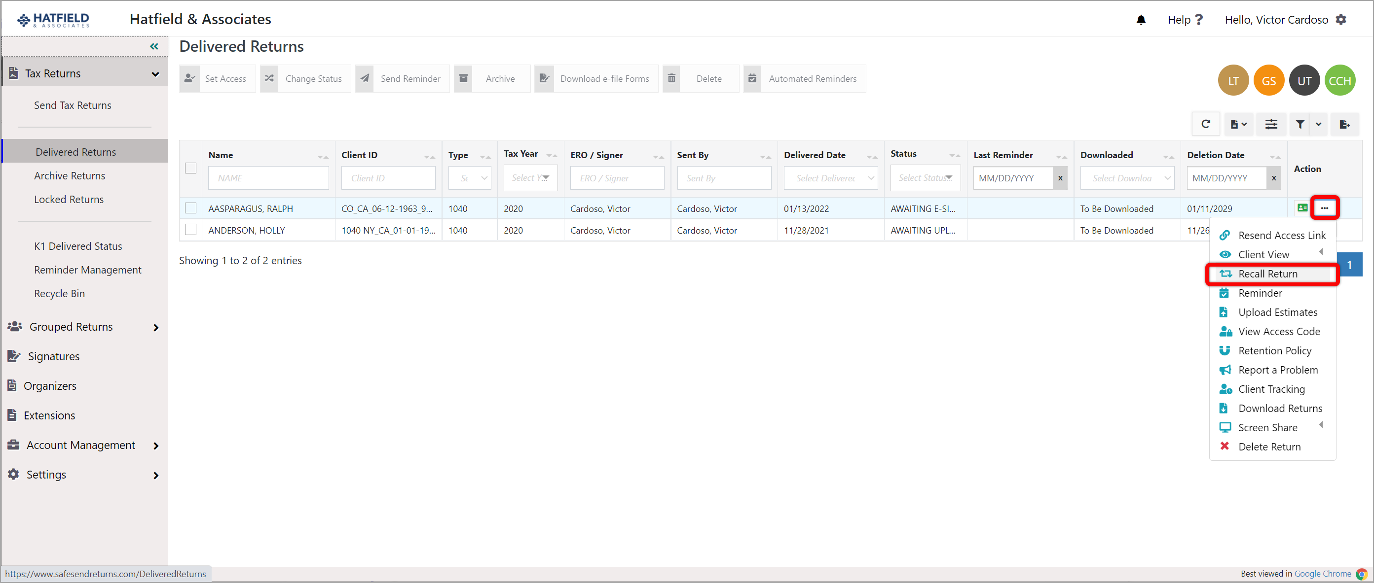 Recalling a Return – SafeSend Returns